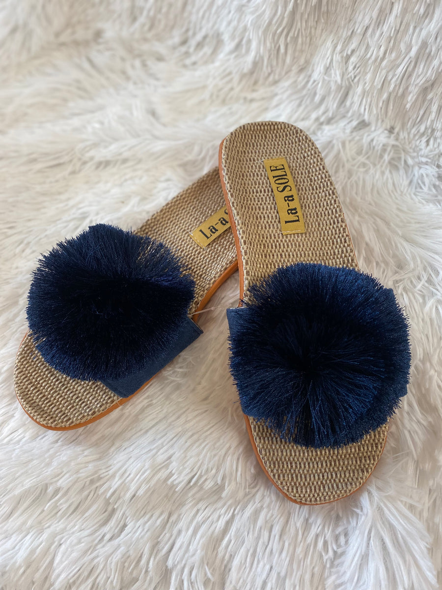La-a Sole Pom Pom Slides in Navy – MeLinda's Fine Gifts